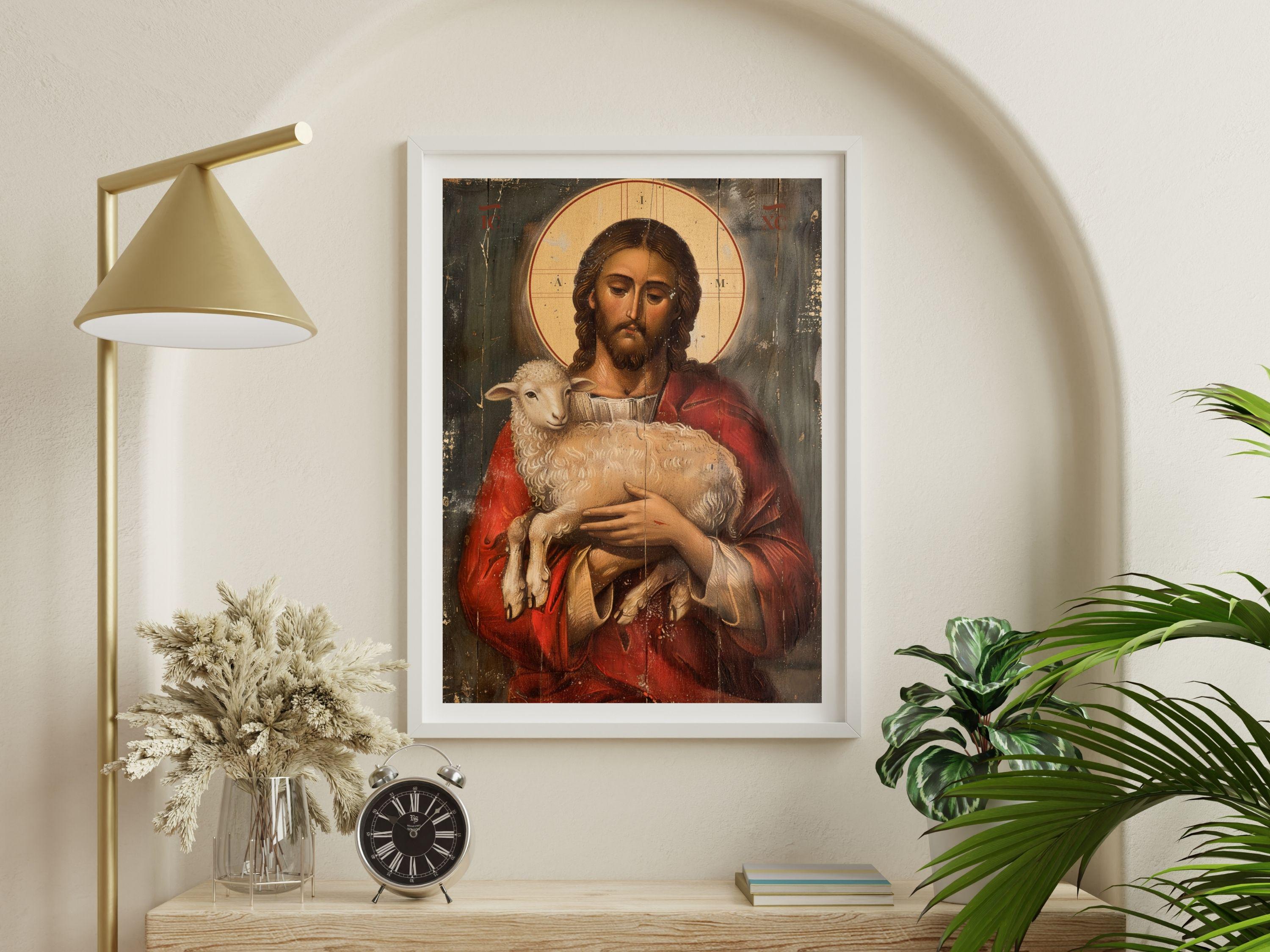 Jesus the Good Shepherd Iconography: Christian Art Print (digital ...