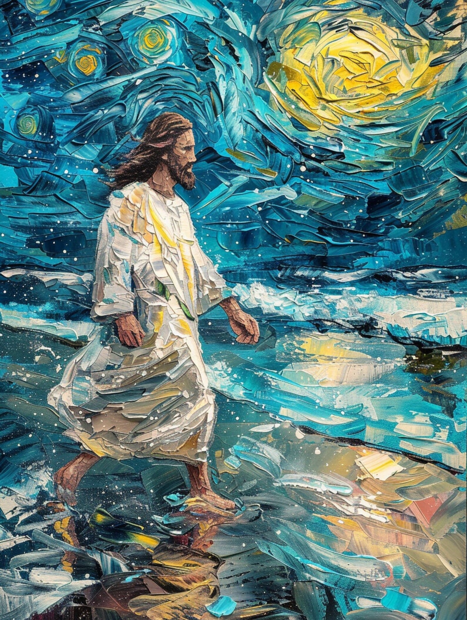 Jesus Walking on Water Van Gogh Inspired Artwork High Def Image Instant ...