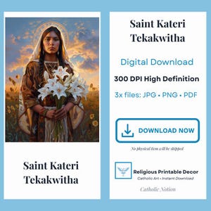 Saint Kateri Tekakwitha Art: Catholic Wall Decor (JPG PNG PDF Digital ...