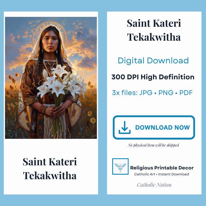 Saint Kateri Tekakwitha Art: Catholic Wall Decor (JPG PNG PDF Digital ...