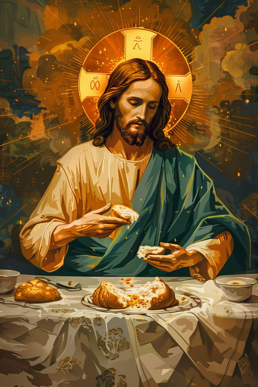 Jesus Breaking of Bread - | Catholic Art | Digital Oil Painting ...