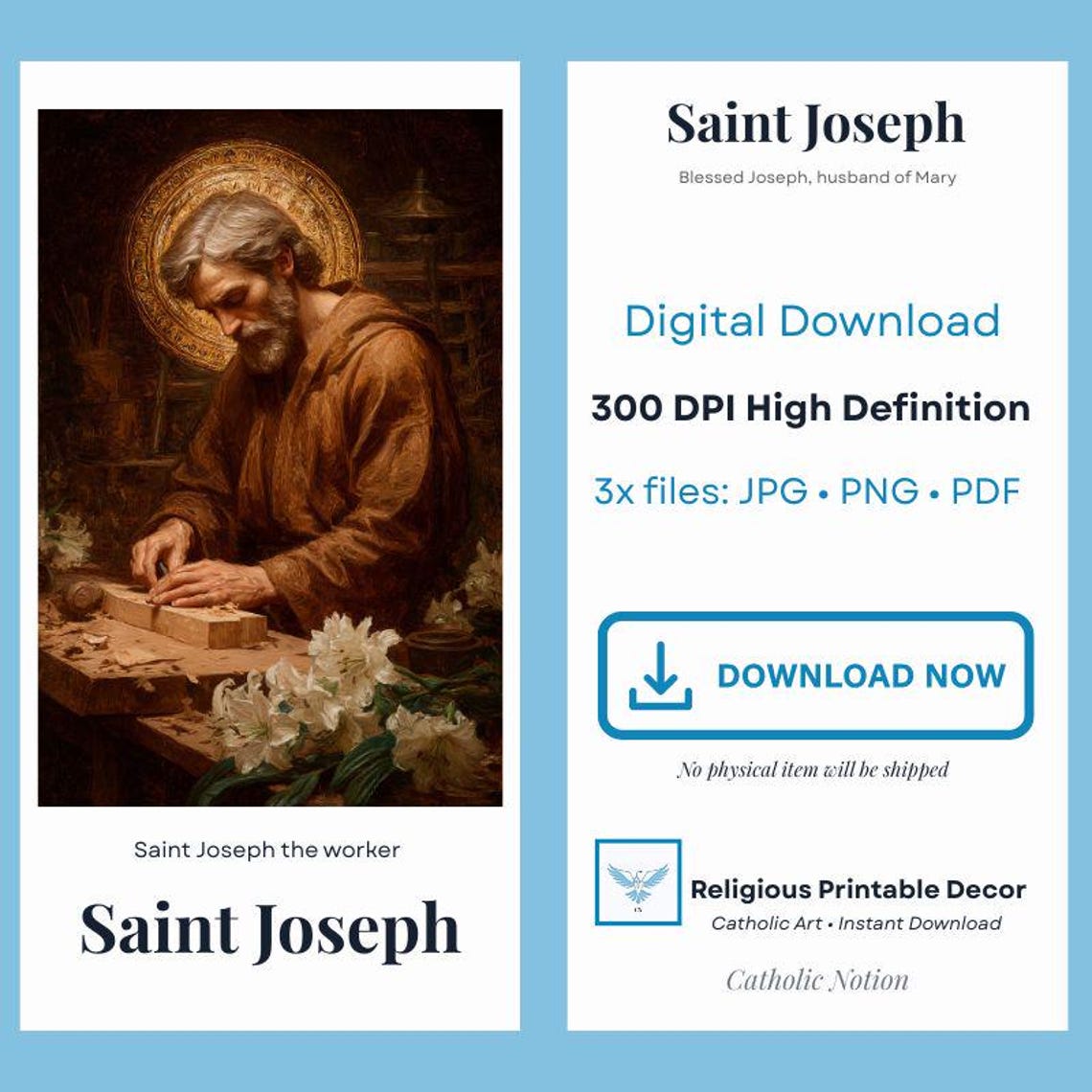 Saint Joseph Catholic Art Print: Religious Decor (digital Download, 300 ...