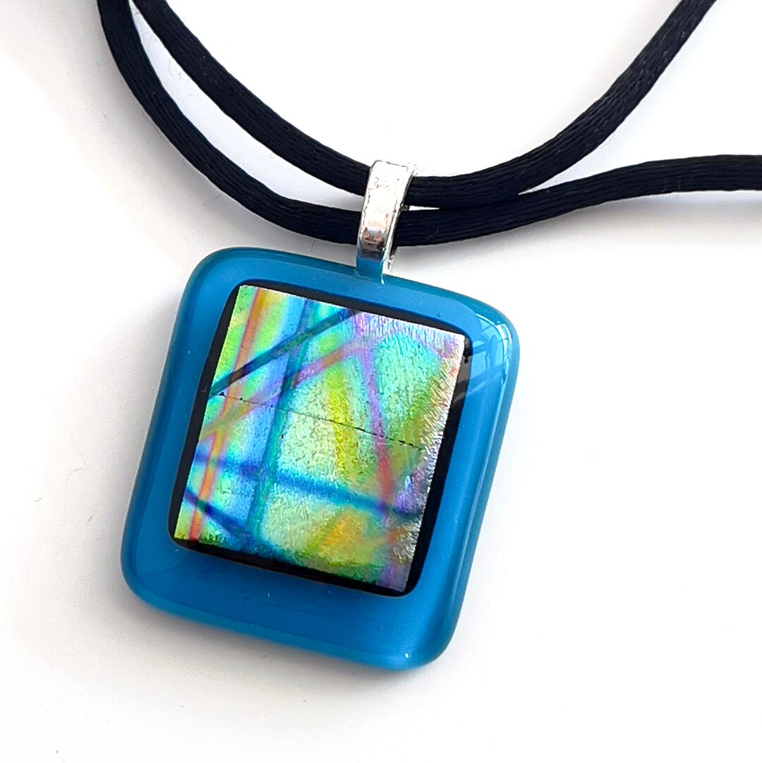 Rainbow Lightning Fused Glass Pendant - Shimmering Gold Accent - Cool ...