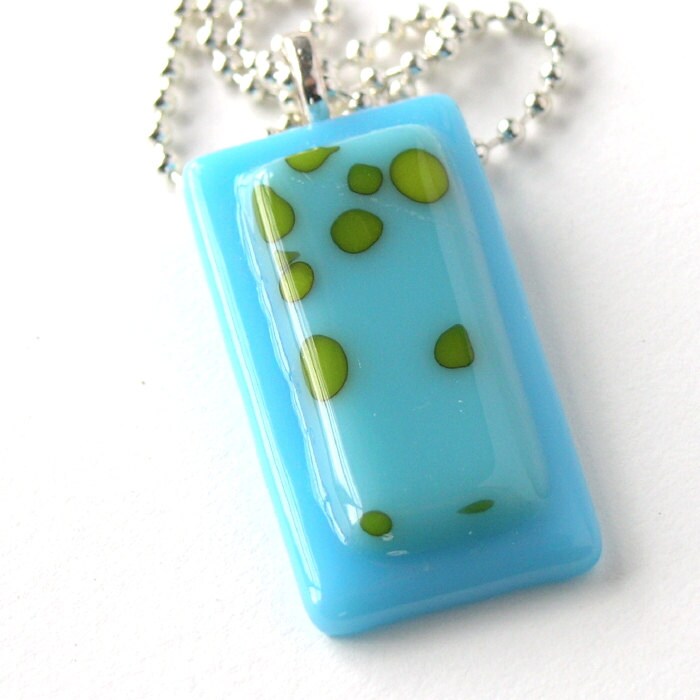 Spring Green Splatter Abstract Glass Pendant Fused Glass - Etsy