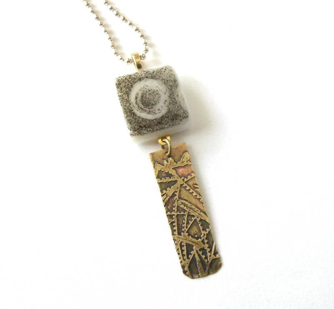 Phantom Moon Pendant Necklace - Fused Glass Etched Brass Pendant ...