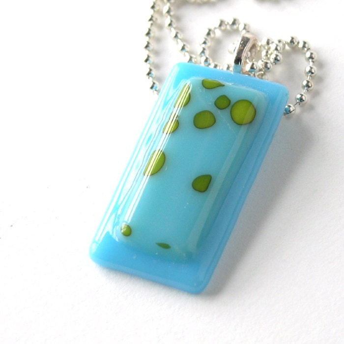 Spring Green Splatter Abstract Glass Pendant Fused Glass - Etsy