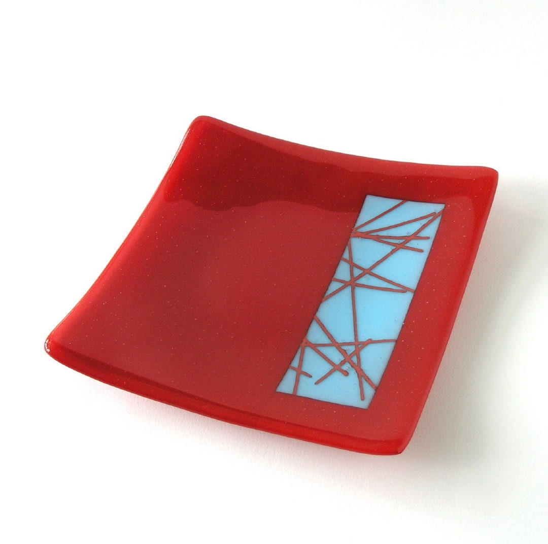 Red Reactive Fused Glass Platter - Modernist Home Decor - Etsy