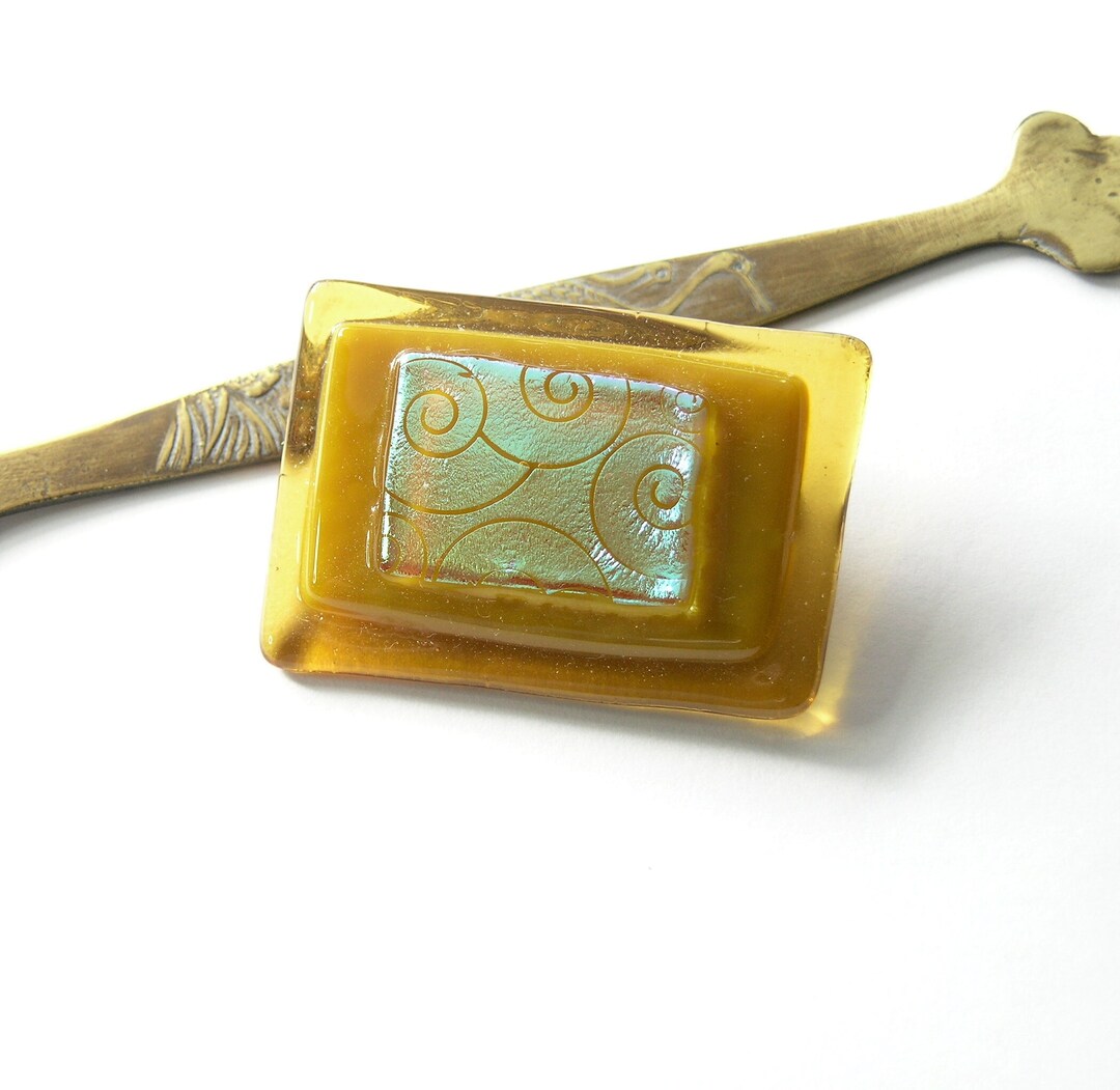 Amber Stacks Fused Glass Lapel Pin Amber Brooch Warm Golden Accessory ...