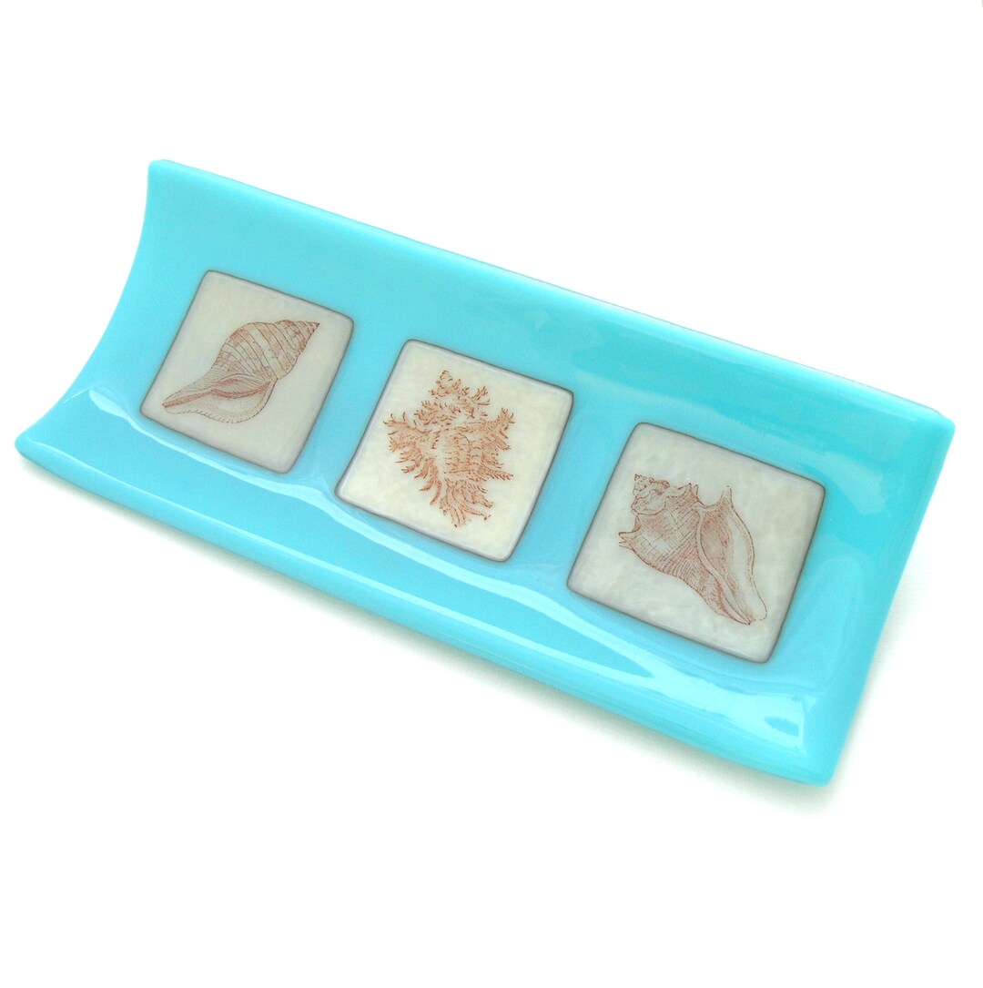 Seashell Plate Vintage Seashells Aqua Fused Glass With Vintage Shell ...