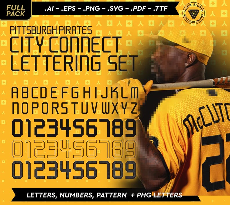 Pittsburgh Pirates CITY CONNECT Font Pack Jersey A-Z Letters & 0-9 ...