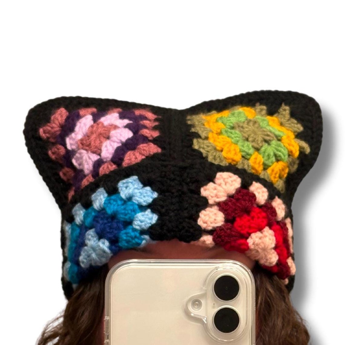 Handmade Trendy Granny Square Cat Beanie - Unisex - Cat Ear Beanie ...