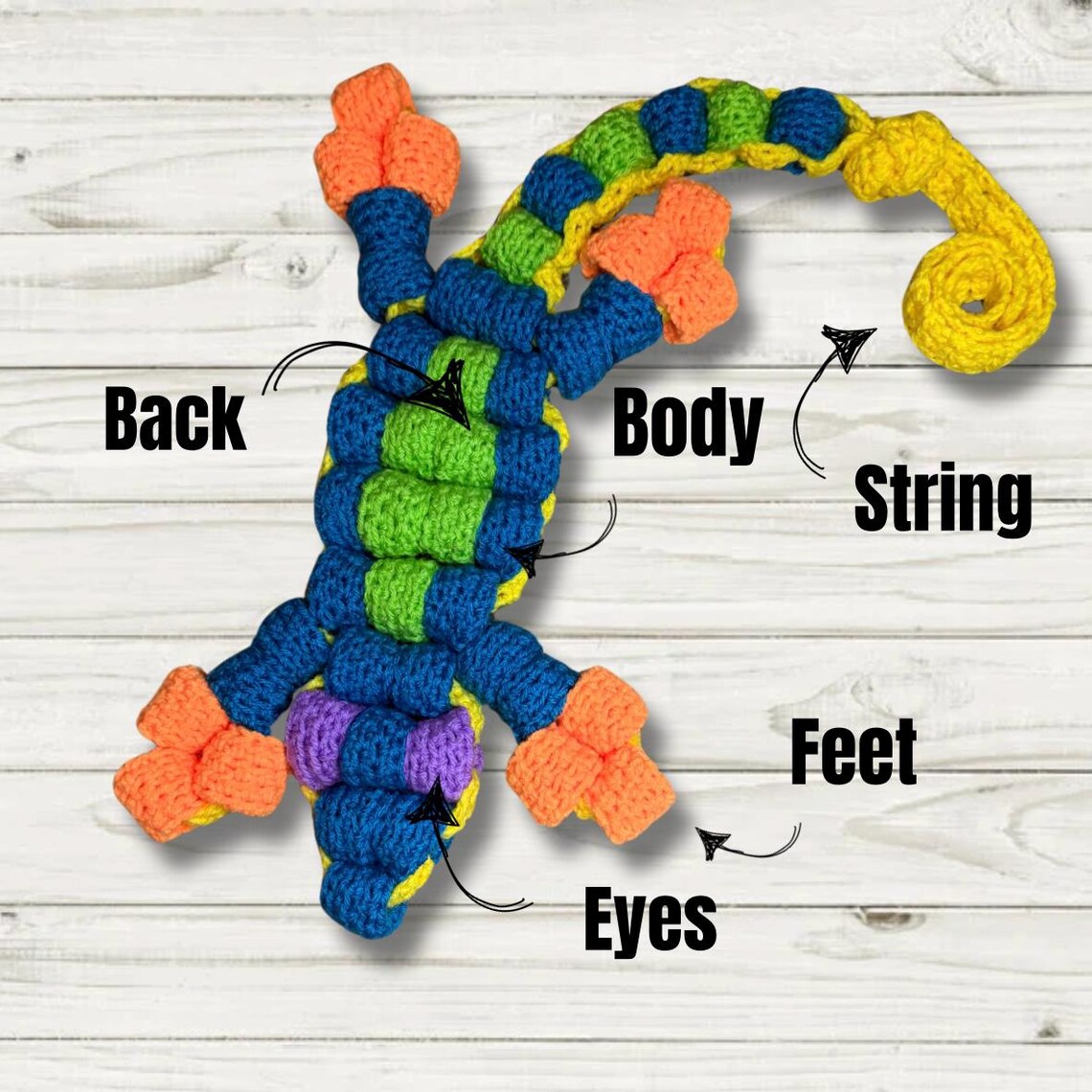 Giant Personalized 90s Crochet Beaded Lizard, Retro, Handmade, Choose ...