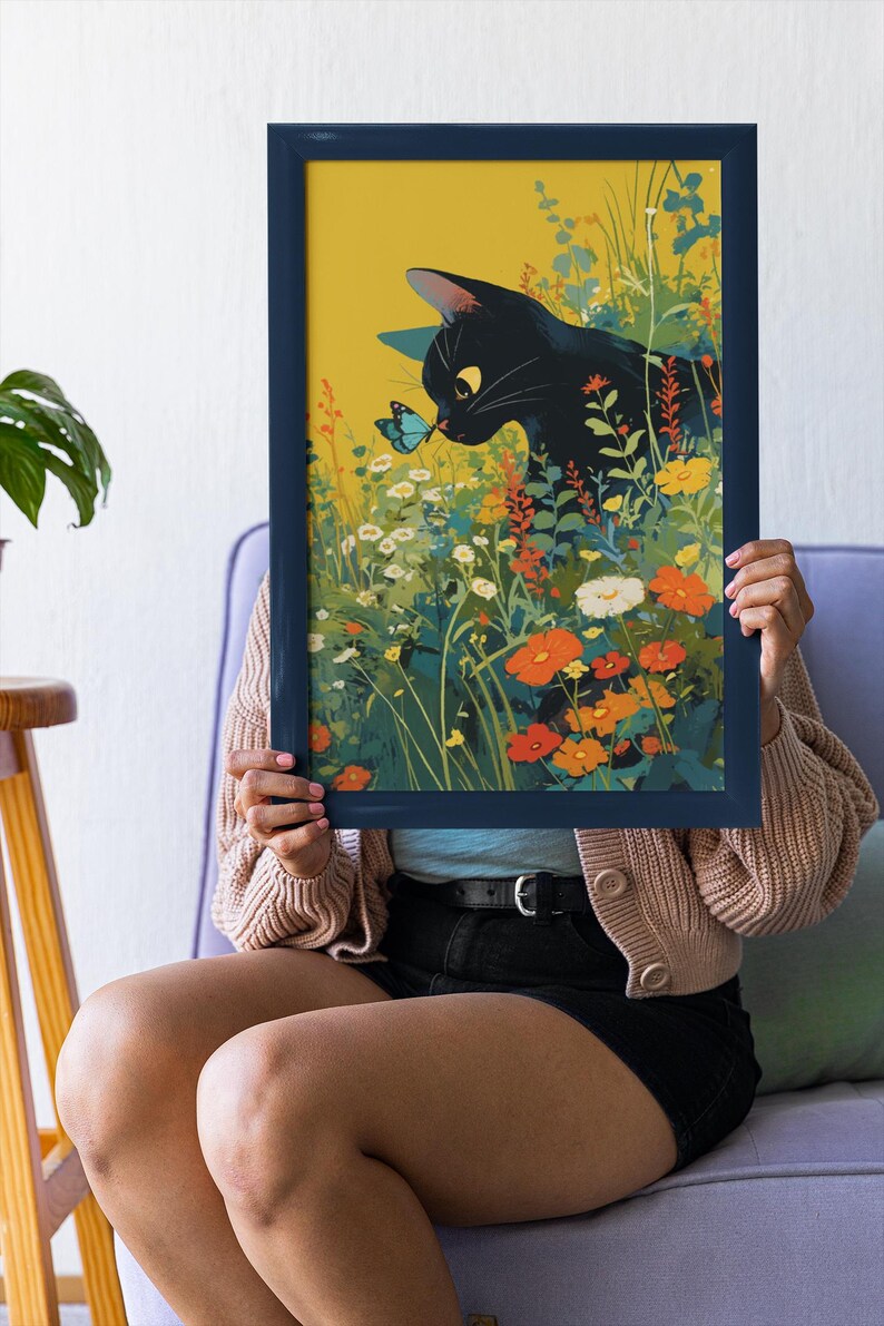 Cute Vintage Cat Wall Art, Gifts for Cat Lovers, Black Cat Wall Art ...