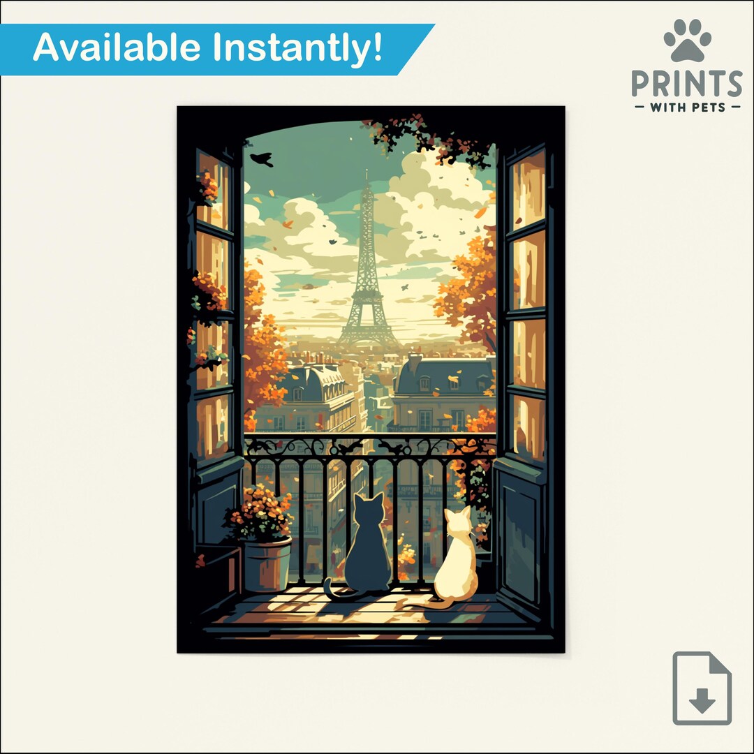 Cute Cats in Paris Wall Art, Gifts for Cat Lovers, Cat Wall Decor, Cat ...