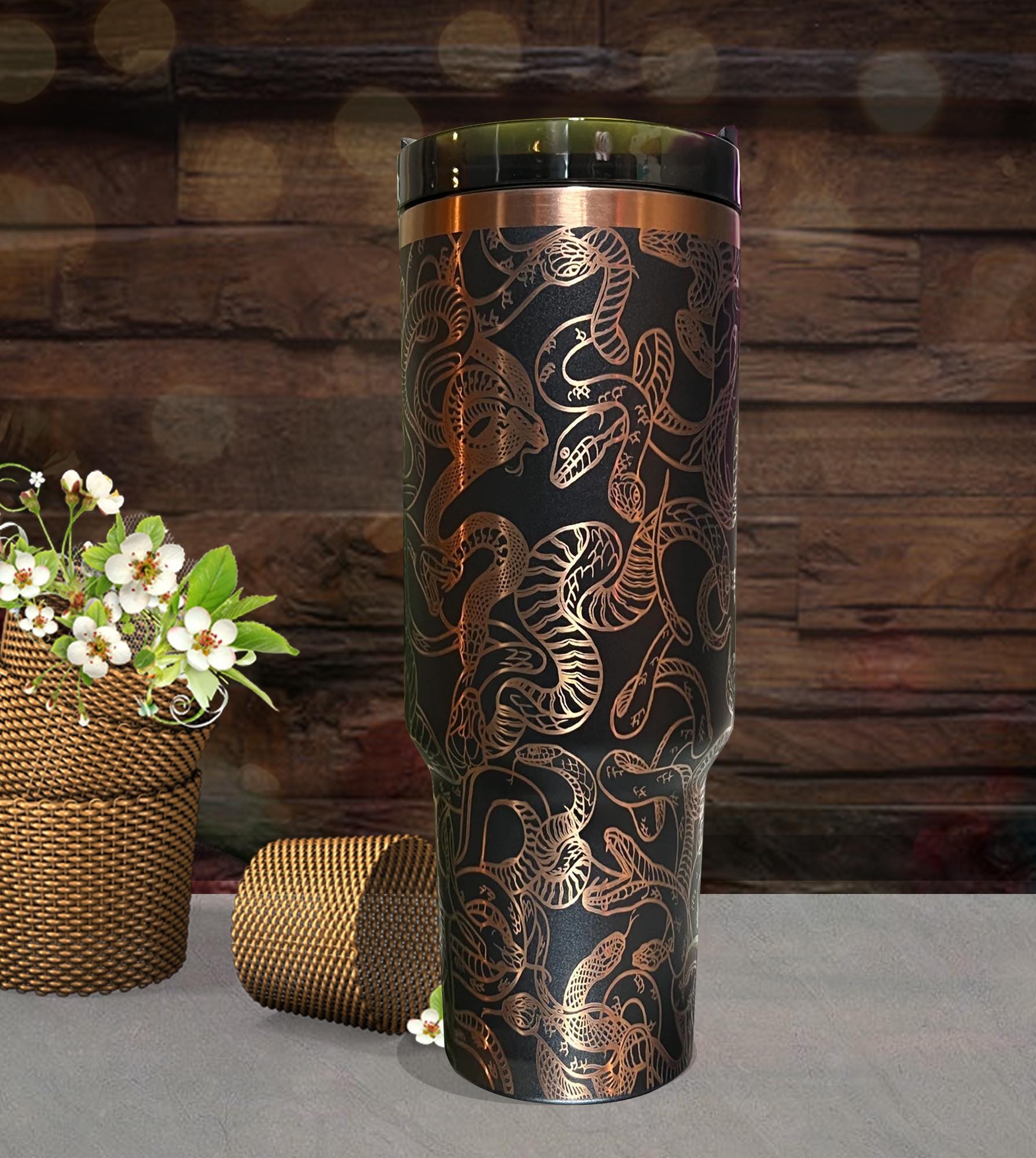 Snakes Laser Engraved 40oz Tumbler With Handle Lid and Straw, Snakes ...