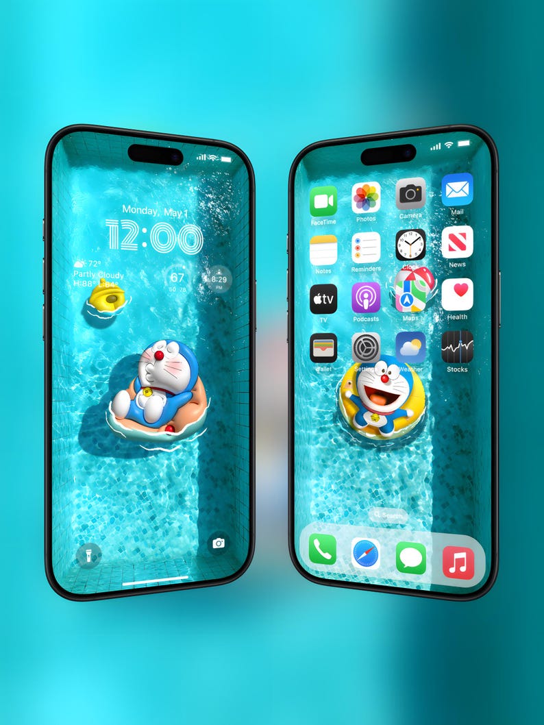 Doraemon 3D Effect Summer Pool iPhone & Android Wallpaper 10K Ultra HD ...