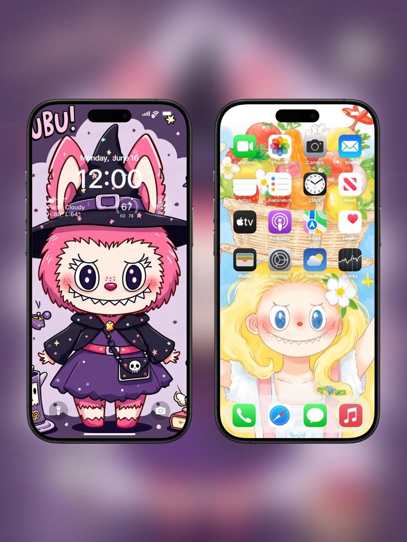 Witch Labubu Crown iPhone Wallpaper | Playful Wink Digital Lockscreen ...