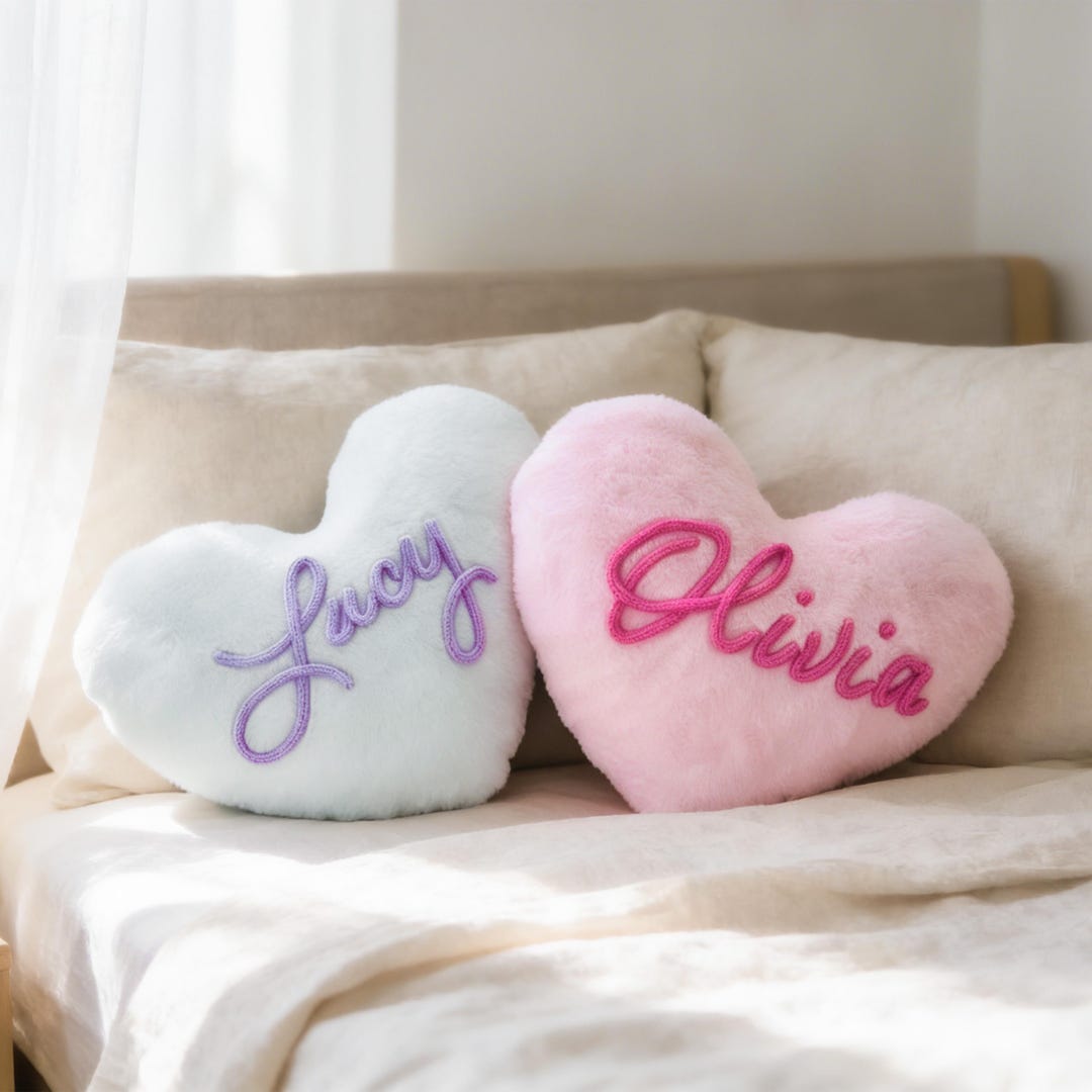 Valentine’s Day Gift for Her: Personalized Yarn Name Heart Pillow, Cute ...