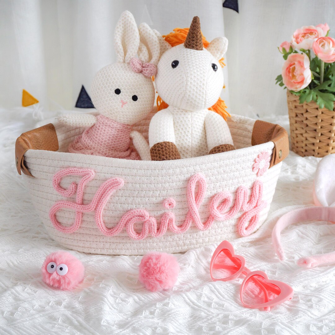 Baby Shower Basket ,personalized Cotton Name Rope Basket,new Born Gift ...