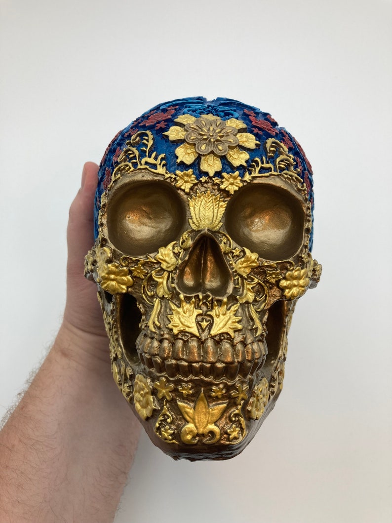 Hand Painted Large Resin Skull / Day of the Dead/dia De Los Muertos ...