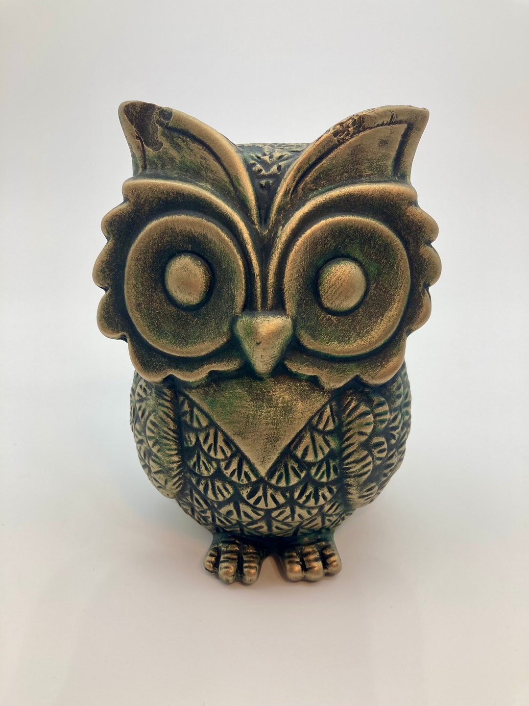 Hand Painted Ceramic Owl With Rustic Aged/weathered Bronze Look / Home ...