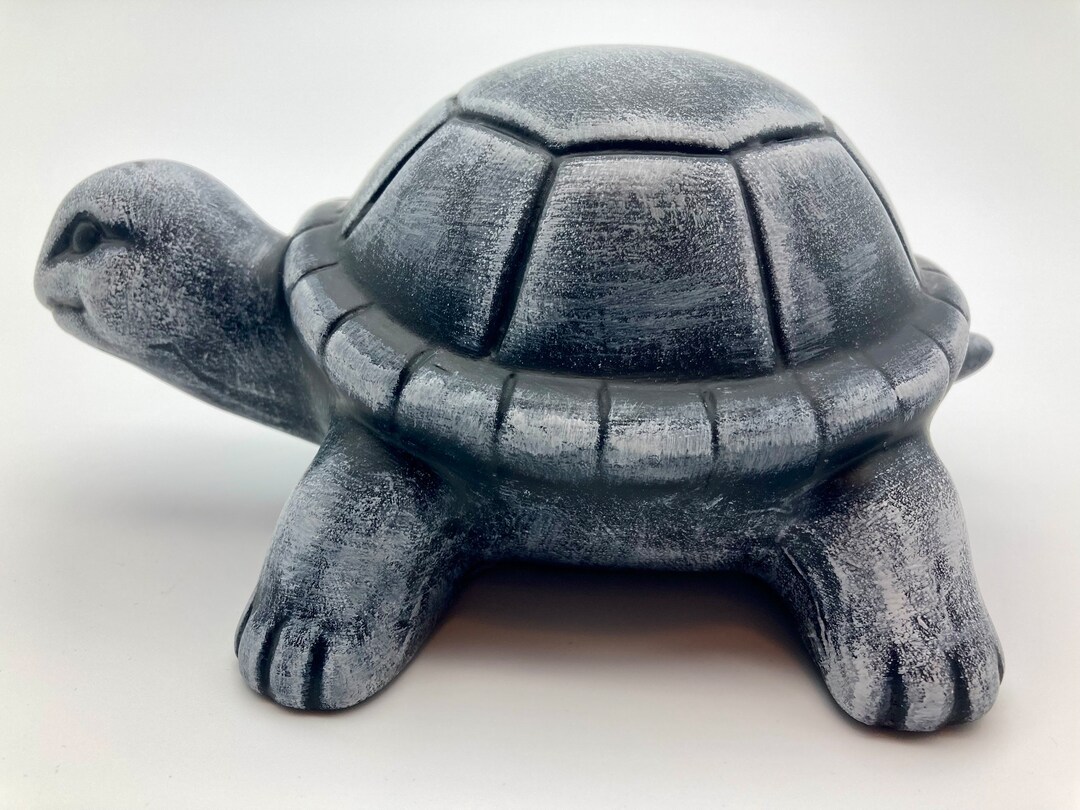 Hand Painted Ceramic Turtle/tortoise With Gray & Weathered Stone Look ...