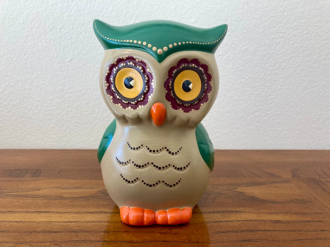 Hand Painted Ceramic Owl Piggy Coin Bank / Cute Collectible/figurine - Etsy