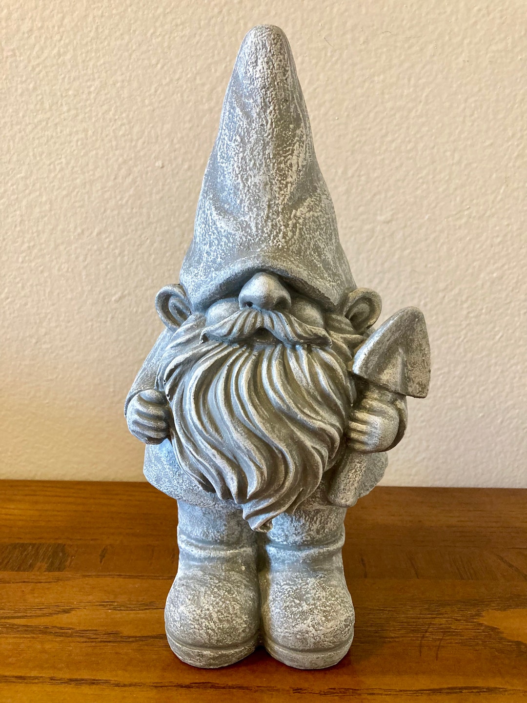 10" Hand Painted Weathered Gray Garden Gnome With Shovel / Collectible ...