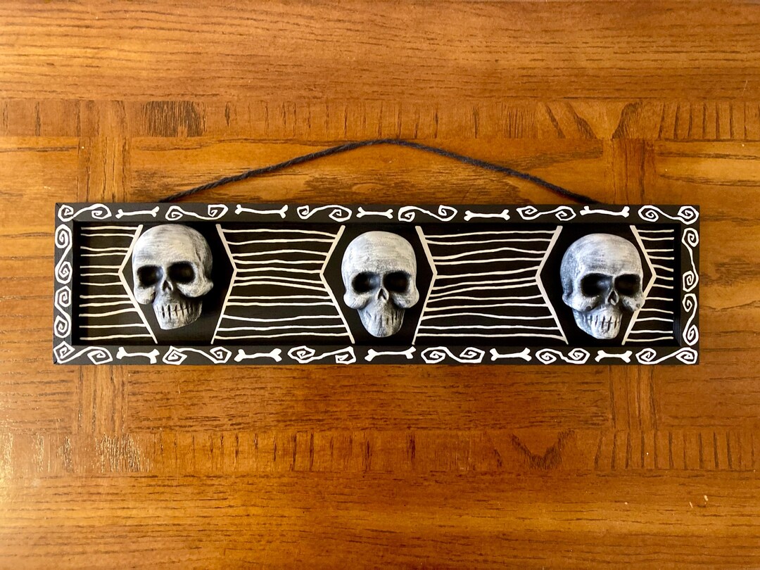 Hand Painted Skulls Panel / Wood and Ceramic / Halloween Wall Decor ...