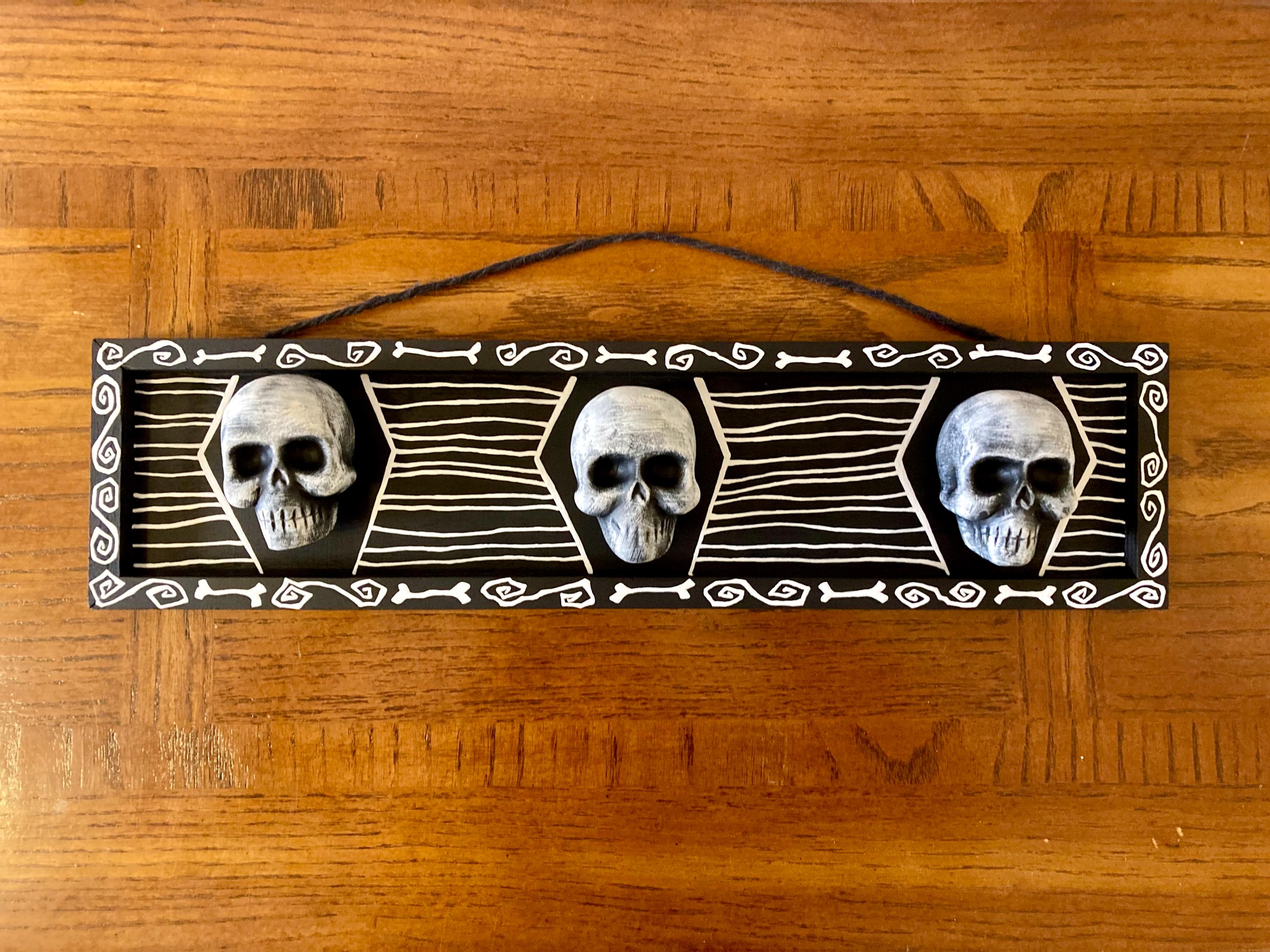 Hand Painted Skulls Panel / Wood and Ceramic / Halloween Wall Decor ...