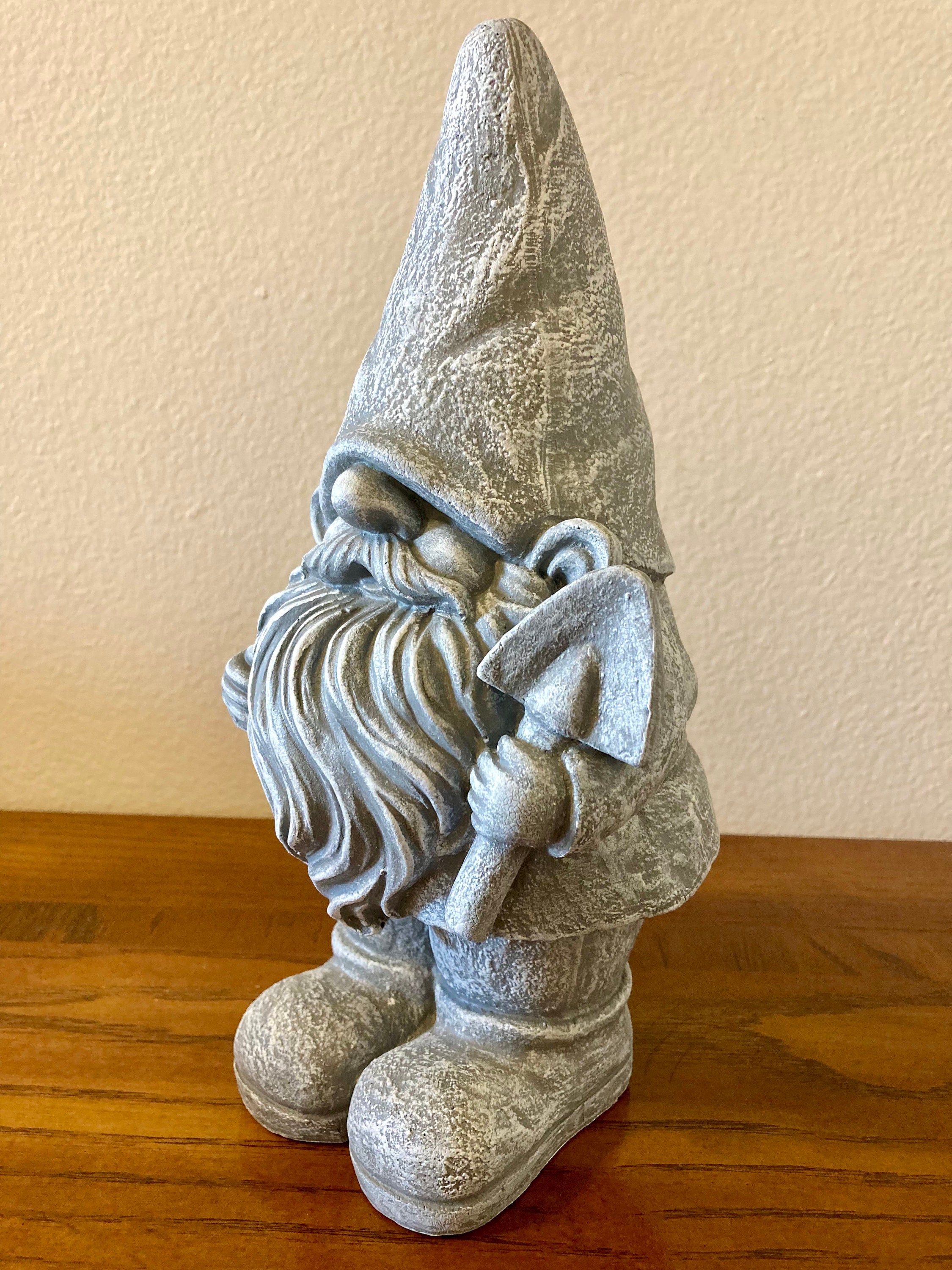 10" Hand Painted Weathered Gray Garden Gnome With Shovel / Collectible ...