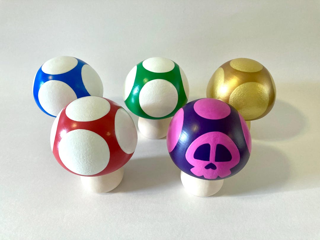 Super Mario Inspired Hand Painted Ceramic Mushrooms– Gamer Decor, Power ...