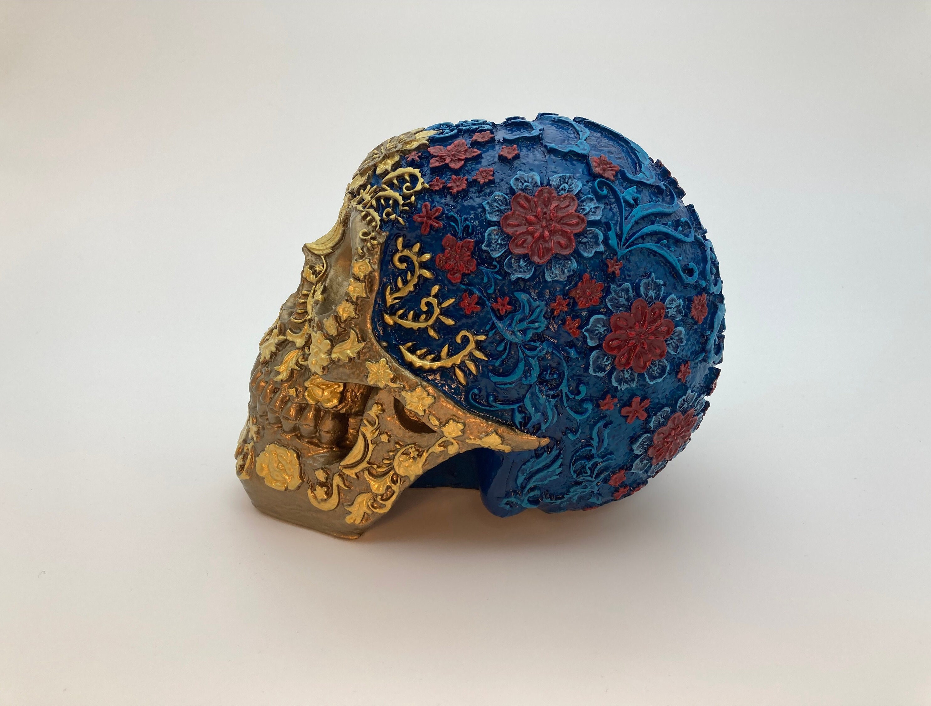 Hand Painted Large Resin Skull / Day of the Dead/dia De Los Muertos ...