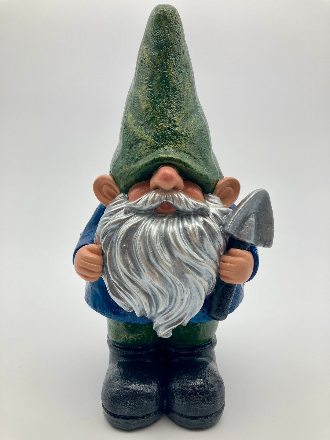 10" Hand Painted Blue & Green Garden Gnome With Shovel / Statue ...