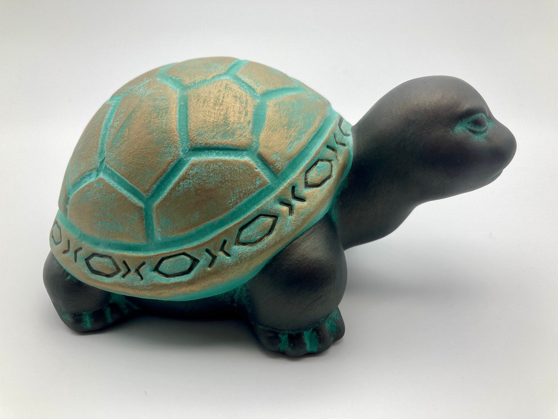 Hand Painted Ceramic Turtle/tortoise With Aged/weathered Bronze ...