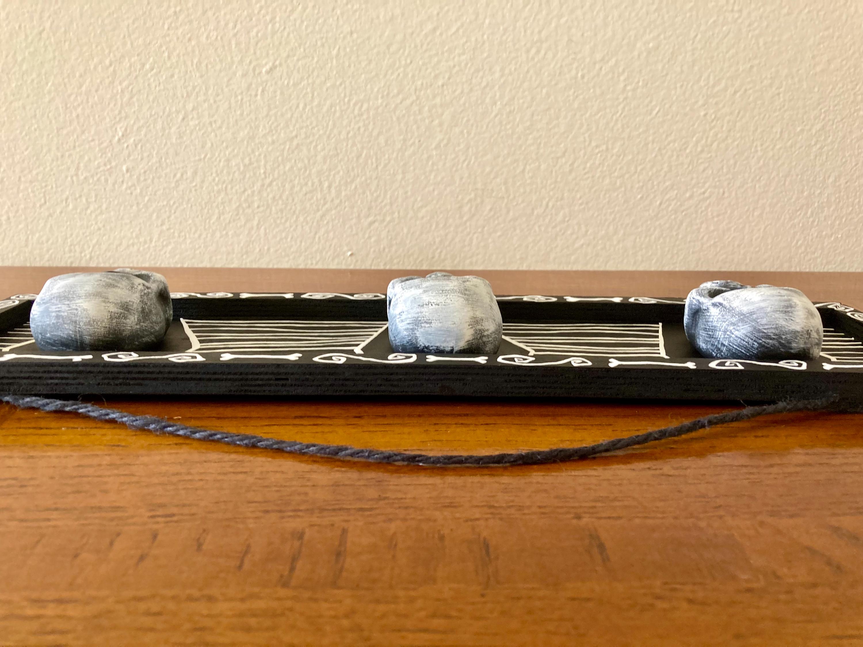 Hand Painted Skulls Panel / Wood and Ceramic / Halloween Wall Decor ...