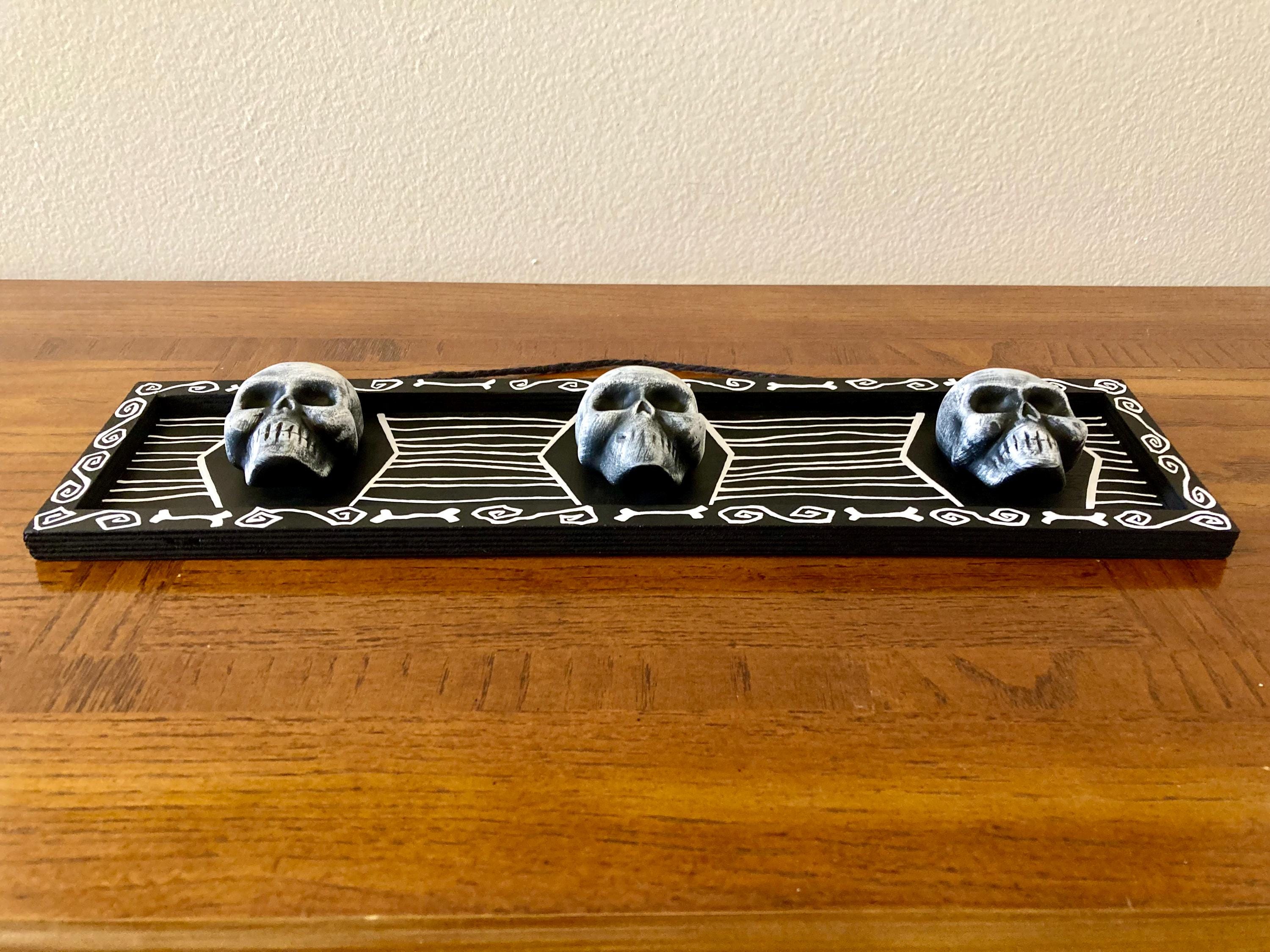 Hand Painted Skulls Panel / Wood and Ceramic / Halloween Wall Decor ...