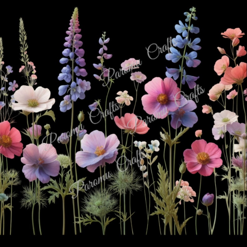 Flower Row Clip Art Transparent Background Wild Flower Row Nature Card ...