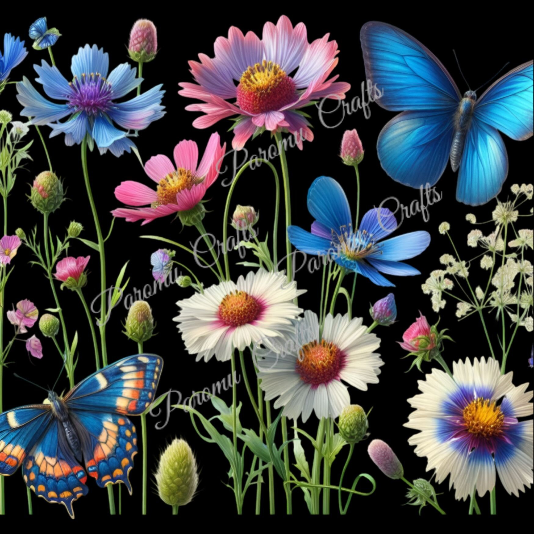 Flower Row Clip Art Transparent Background Wild Flower Row Nature Card ...