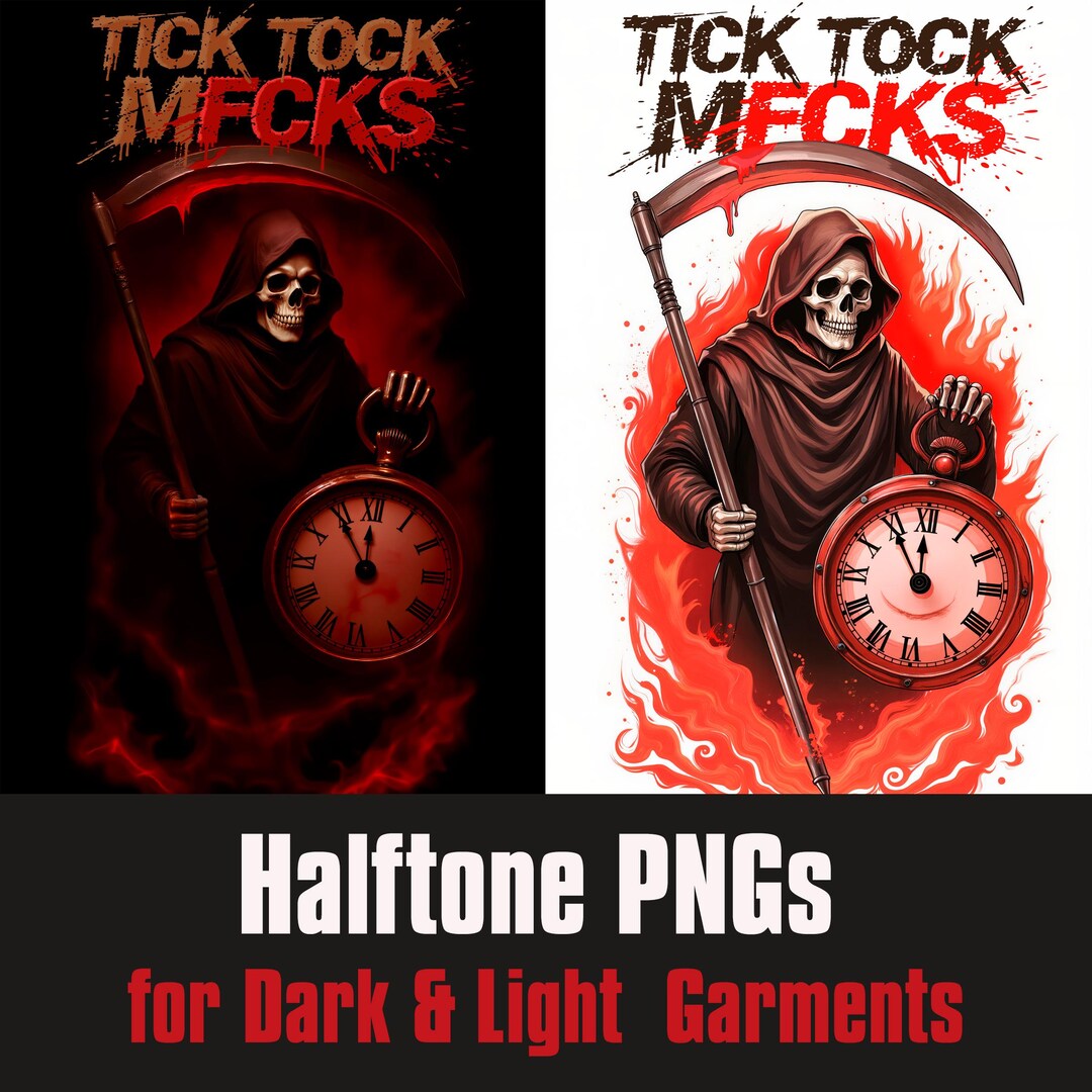 Death Reaper Halftone Design | “tick Tock MFCKS” | Skull PNG | Dark ...