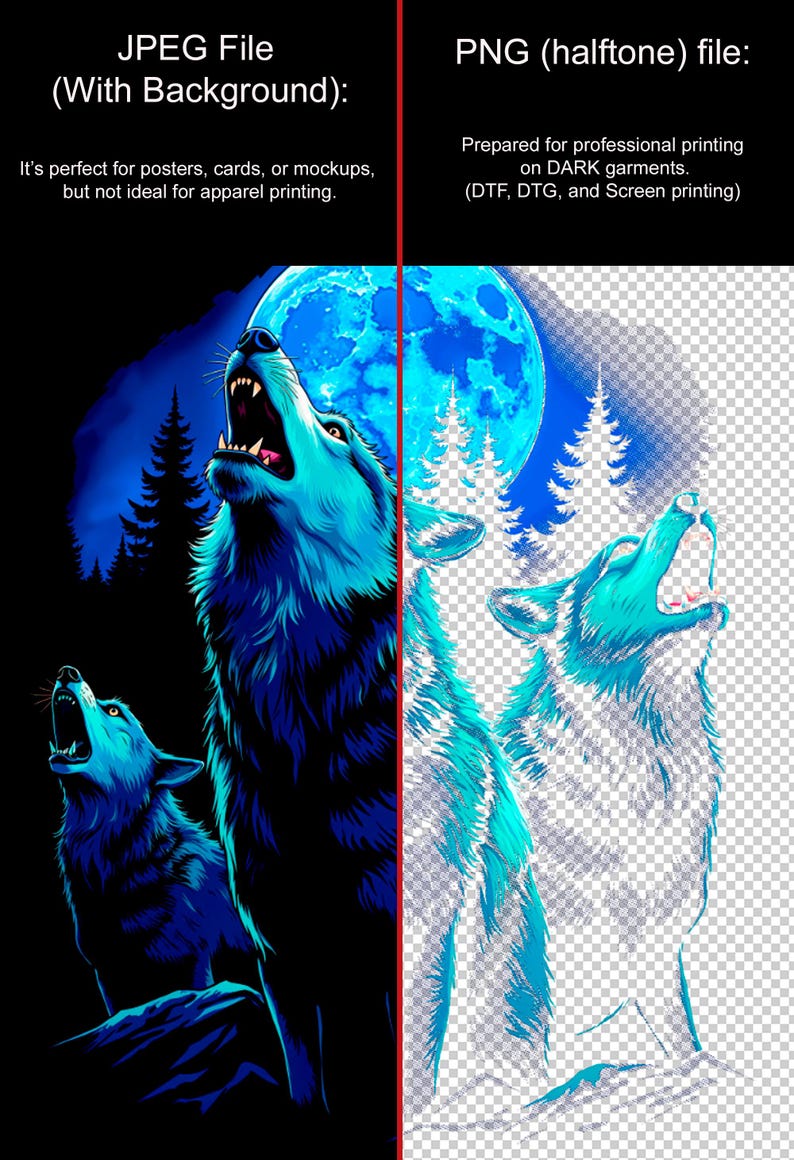Wolf Halftone PNG Design | Dark & Light Garments (digital Download) - Etsy