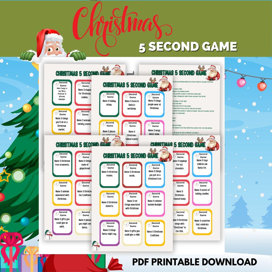 Christmas 5 Second Game Fun Printable Holiday Party Game for Kids ...