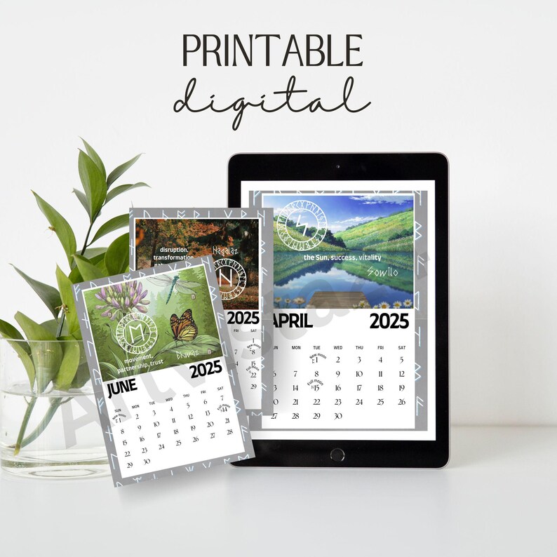 2025 Rune-themed Monthly Calendar With Lunar Phases Printable Instant Download Calendar - Etsy ...