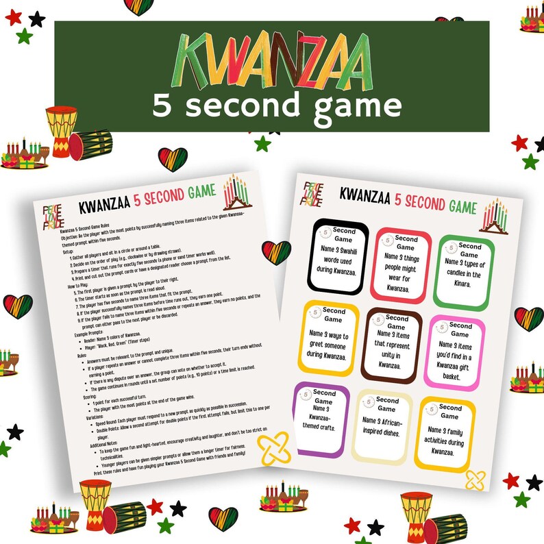 Kwanzaa 5 Second Game Fun Printable Holiday Activity for Kids & Adults ...