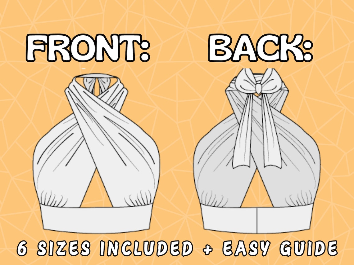 Wrap Halter Top Sewing Pattern, Backless Crop Top Pattern, Beginner ...