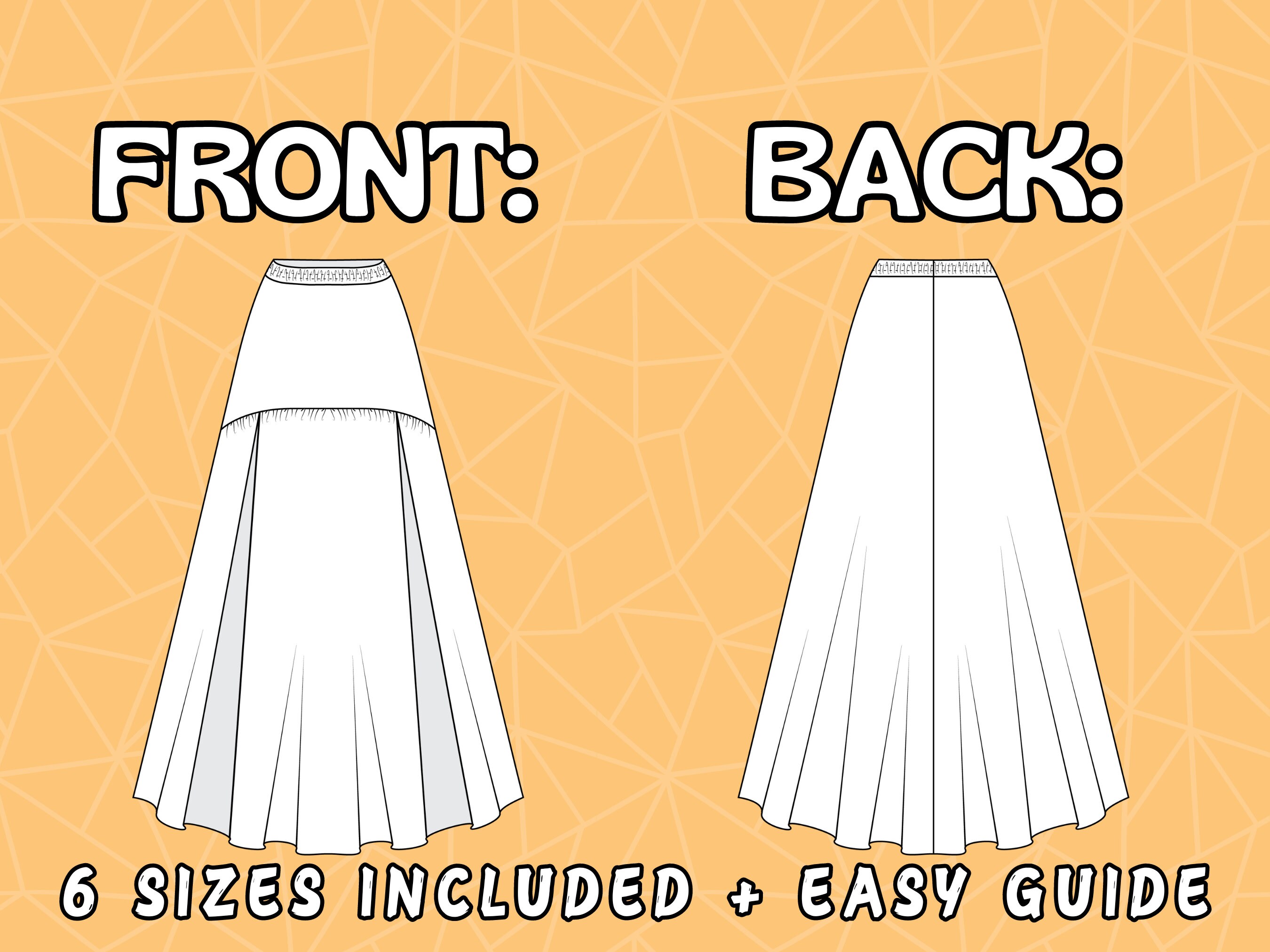 Maxi Slit Skirt Pattern, Long Double Slit Skirt Pattern PDF, Women Easy ...