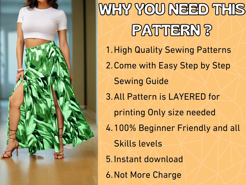 Maxi Slit Skirt Pattern, Long Double Slit Skirt Pattern PDF, Women Easy Skirt Sewing Pattern ...