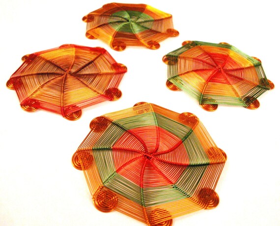 Items similar to Set of four copper wire coasters in solid colors or ...