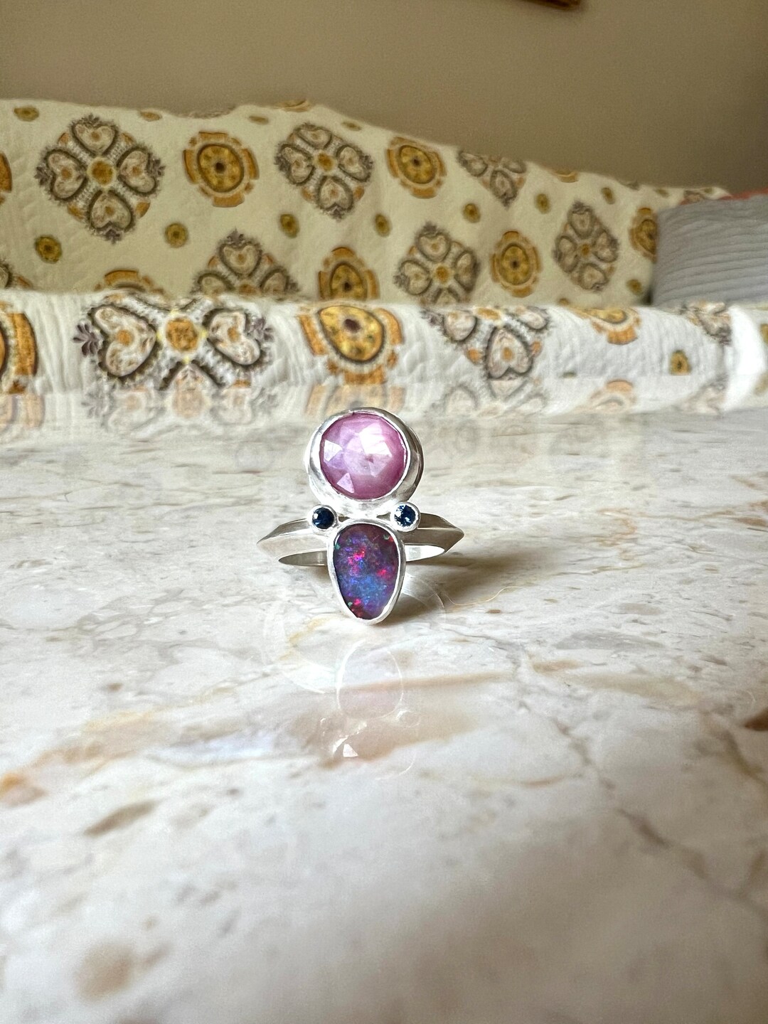 Ruby Opal and Sapphire Ring in Sterling Silver - Handmade and One of a ...