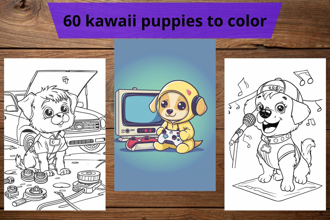 Kawaii Dog Coloring Lll 61 Pages Lll Cute Puppies Dressed Funny Lll ...